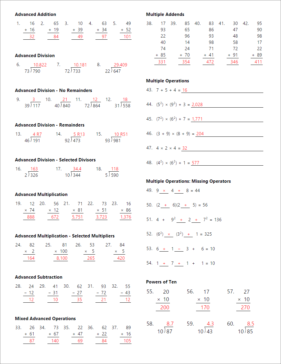 Math Worksheet Generator | Free Basic Facts Worksheet Maker