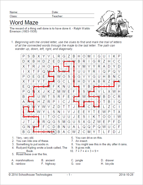 Vocabulary Worksheet Factory | Schoolhouse Tech